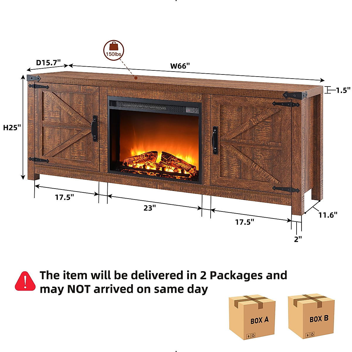 OKD Farmhouse Fireplace TV Stand for 70 75 Inch TV, Rustic Entertainment Center w/ 23" Electric Fireplace, Barn Door, Adjustable Shelves, Wood Media Console Cabinet for Living Room, Reclaimed Barnwood