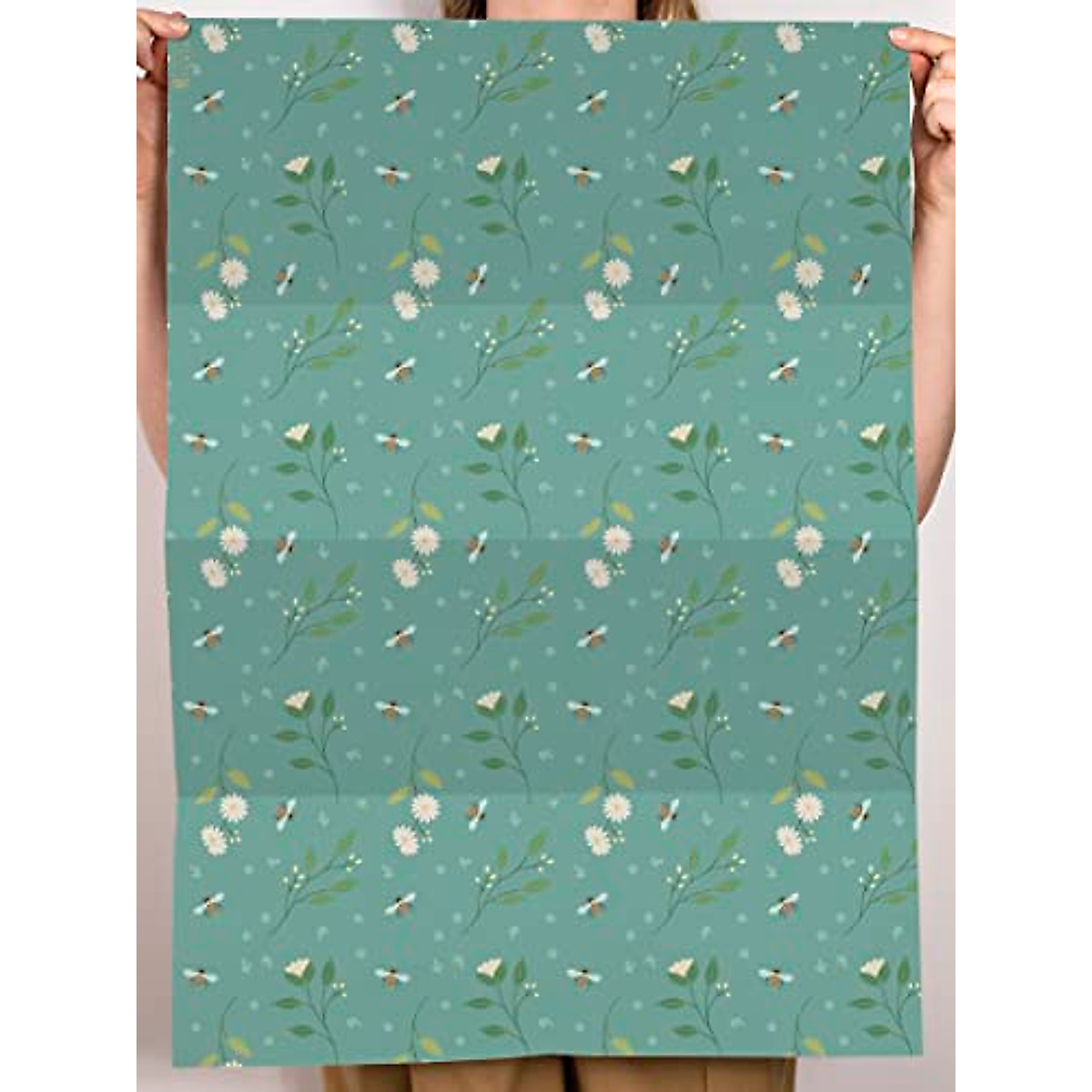 CENTRAL 23 Floral Wrapping Paper For Women- 6 Sheets Green Gift Wrap Paper - Wedding Gift Wrapping Paper - Flowers and Bees - Comes With Fun Stickers