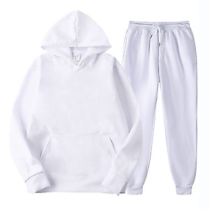 TUVEKE White Sweat Suits For Men Set 2 Piece Hoodie Jogger Track Suit Long Sleeve Tracksuit Running Jogging Sports Sweatsuits Hoodie and Pants M