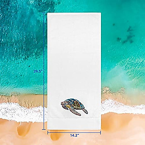 Quera 2 Pack Ocean Hand Towels 100 Percent Cotton Embroidered Premium Luxury Decor Bathroom Decorative Dish Set for Drying, Cleaning, Cooking, 13.7'' x 29.5'', White,Blue