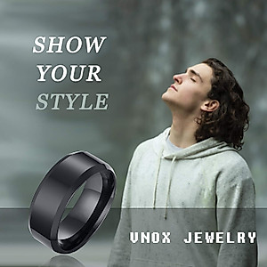 VNOX Customize Personalized Name Date 8MM Stainless Steel Simple Polished Finish Wedding Band Engagement Rings for Men Women,Size 5