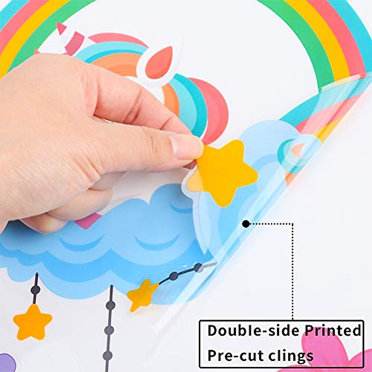 CCINEE Unicorn Window Cling Stickers,Rainbow Flower Window Decals Double Side Sticker for Kids Room Decoration,8 Sheets
