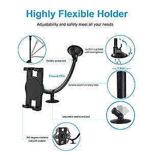 woleyi Windshield Car Tablet Mount, Car/Truck Window Dashboard Tablet Holder with Long Arm Suction Cup, Compatible with iPad Pro/Air/Mini, Galaxy Tab/Z Fold, iPhone, More 4-13" Cell Phones and Tablets