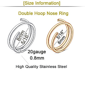 QWALIT Nose Rings Hoops Nose Hoops Double Nose Ring for Single Piercing Double Hoop Nose Ring Double Nose Ring Hoop Double Loop Nose Ring Spiral Nose Hoops