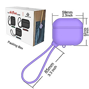 AirPods 3rd Generation case Waterproof and Anti-Lost case with Silicone Lanyard. Wireless Charging, LED Light Visible (Purple)