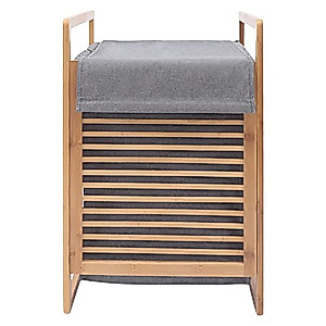 One-Section Organizer Storage Shelf with Bamboo Frame and Baskets Storage Drawers Unit,Laundry Towel Hamper Cabinet Tower One Part Compartment Sorter Basket