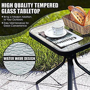 Tangkula Outdoor Bistro Table, Patio Side Table with Tempered Glass Tabletop & Steel Frame, Patio Coffee End Table for Backyard, Lawn, Garden (Black)