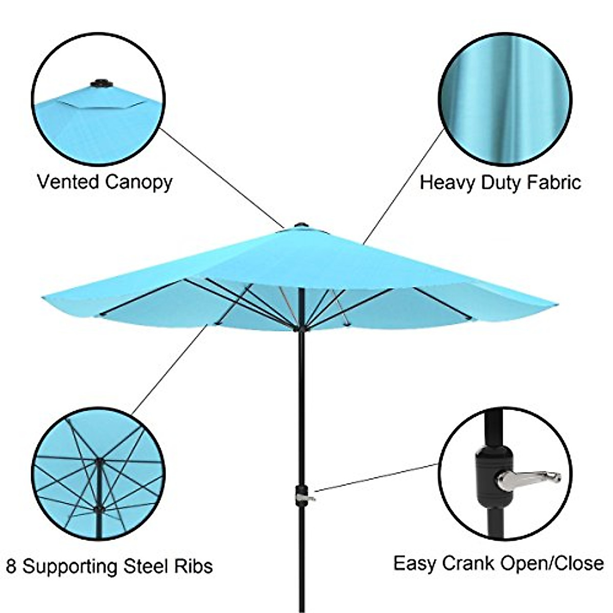 Pure Garden 9 Foot Aluminum Patio Umbrella with Auto Crank - Blue