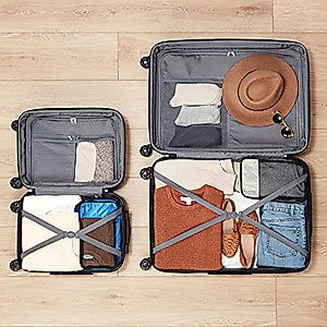 Amazon Basics 2-Piece Luggage Set (21", 30"), Hardshell Suitcases With Wheels, Expandable For Up to 25% More Space, With Scratch-Resistant Surface, Four Multi-directional Wheels, Navy Blue
