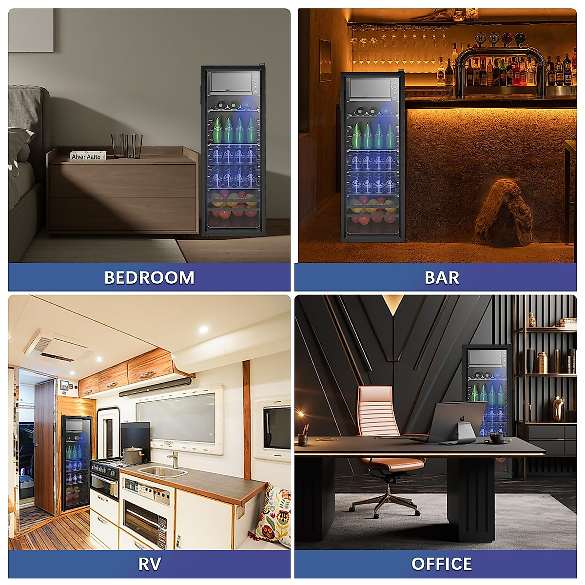 Kazigak FLB-120 Refrigerator, 4.23 Cu.Ft Beverage, Drink Fridge with Glass Door, Black