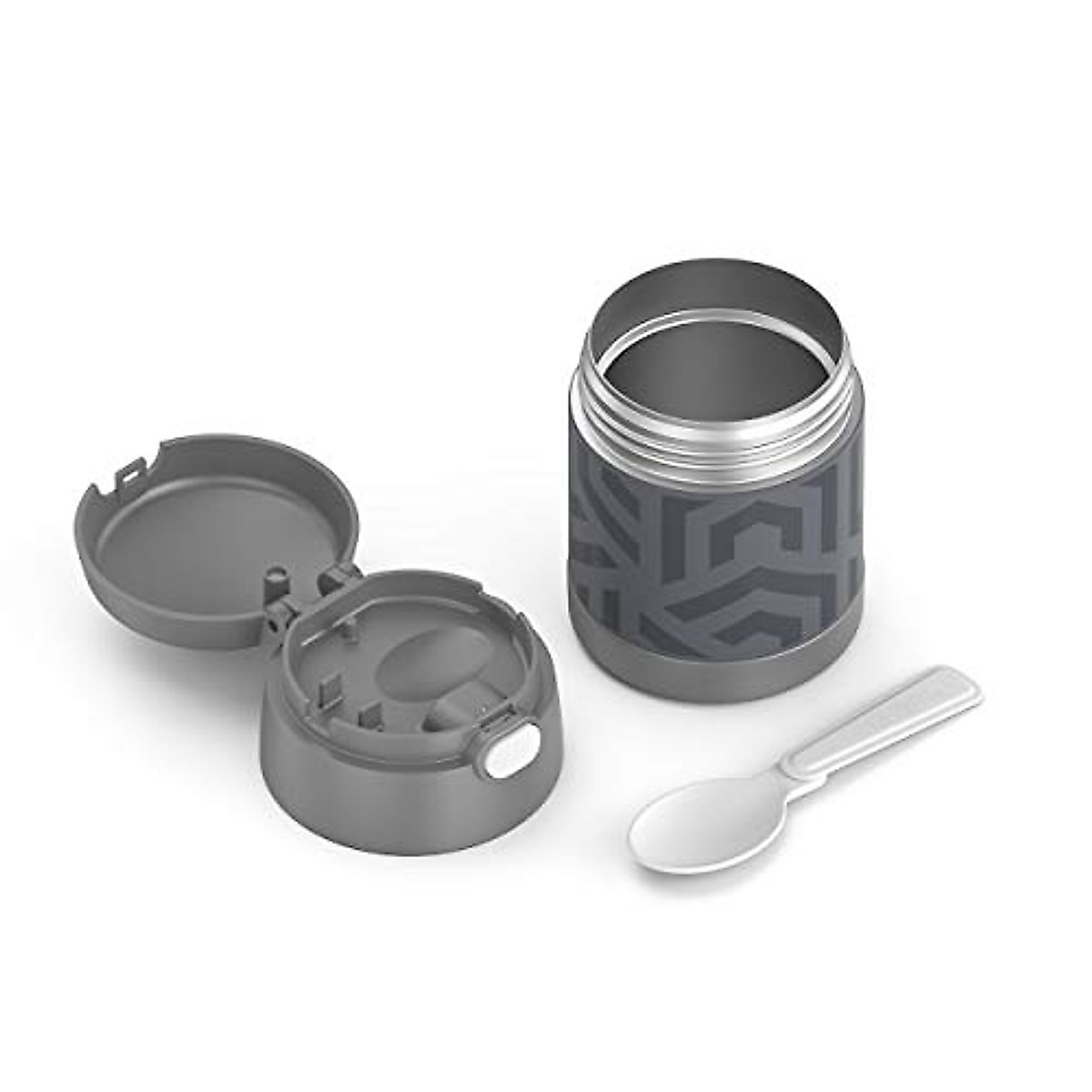 THERMOS FUNTAINER 10 Ounce Stainless Steel Vacuum Insulated Kids Food Jar with Folding Spoon, Grey And Aqua Waves