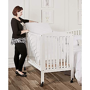 Dream On Me 3 in 1 Portable Folding Stationary Side Crib in White, Greenguard Gold Certified, Safety Wheel with Locking Casters, Convertible, 3 Mattress Heights