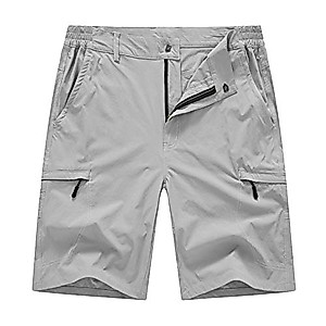 BASUDAM Men's Cargo Hiking Shorts Stretch Quick Dry Lightweight Work Shorts 6 Pockets for Camping Travel Light Grey 36