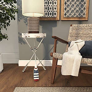 Deco 79 Metal Paddle Side End Accent Table Distressed Striped End Table with Navy and Red Striped Oar Legs, Side Table 16" x 16" x 28", White
