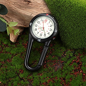 Hicarer 2 Pieces Clip on Quartz Watch Backpack Fob Belt Watch Glow in The Dark Unisex Pocket Watch with White Dial for Doctors Nurses Outdoor Activities (Black)