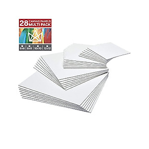 KINGART 830-28 White 28 Pc. Multi-size Value ARTIST CANVAS BOARDS, Gesso Primed - 100% Cotton Square Panels, Art Supplies for Oil and Acrylic Painting, 7 Ea: 6x6, 8x8, 10x10, 12x12 in.