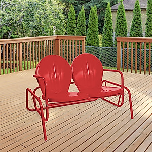 Northlight 2-Person Outdoor Retro Metal Tulip Double Glider Patio Chair, Red