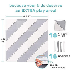 Baby Play Mat, Thick Floor Mats for Crawling, Easy-to-Clean Play Mat with 16 Tiles for Multiple Patterns Assembly, Grey and White, 49” X 49” - BabyLUV