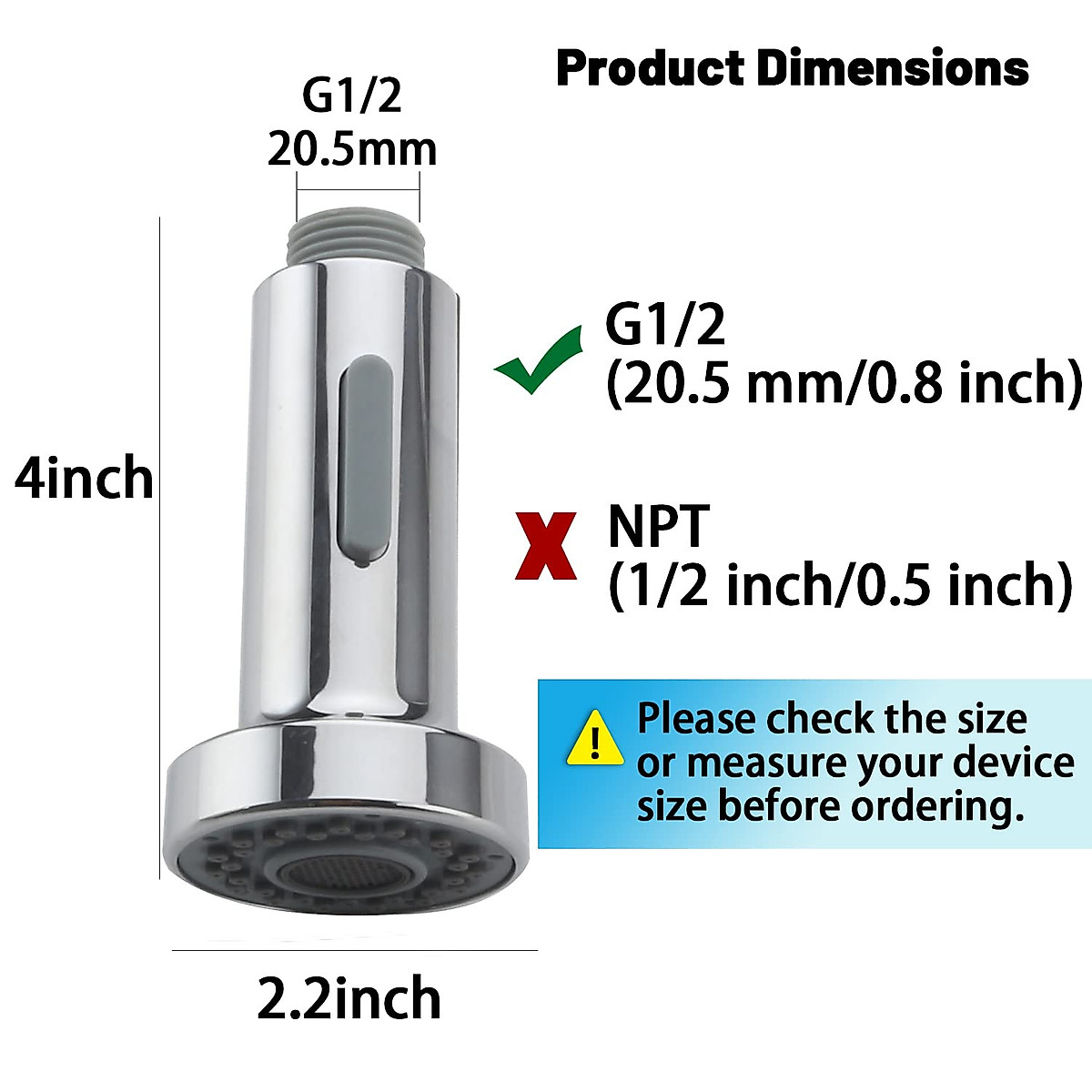 HAMOLER Kitchen Faucet Spray Head Faucet Spout Replacement Pull Down Sprayer Sink Faucet Nozzle Sprayer Kitchen Sink Spray Nozzle Faucet Head Replacement, Chrome