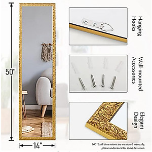 Yone jx je Full Length Mirror Wall Mirror Full Body Mirror for Wall Hanging or Leaning Against Wall Dressing and Wall-Mounted Mirror Polymer Thin Frame No Stand, 50"x 14", Gold