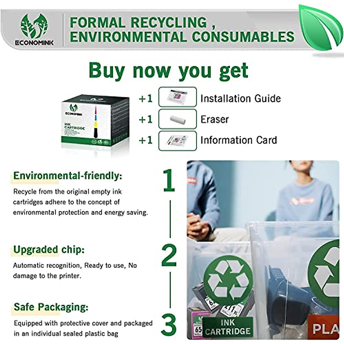 Economink Remanufactured Ink Cartridge Replacement for HP 61XL 61 XL Black Used in Envy 4500 4502 5530 DeskJet 2512 1512 2542 2540 2544 3000 3052a 1055 3051a 2548 OfficeJet 4630 Printer (1-Pack)