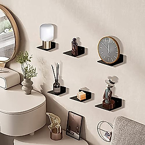 10 Pack Acrylic Floating Shelves for Wall, Wall Mounted Small Hanging Display Shelves for Plants, Funko Pop Figures, Adhesive Shelf for Bedroom, Picture Toy Clear Display Shelves(Black)