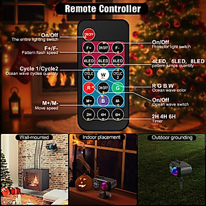 Christmas Projector Lights Outdoor, Brightness Increase HD 2-in-1 Ocean Wave Snowflake LED Holiday Projector Lights Indoor 12 Slides * 8 Patterns, Waterproof for Party Garden Landscape