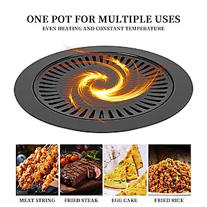 Kelepu Korean BBQ Grill Korean Style BBQ Grill Plate Smokeless Round Nonstick Iron Household Barbecue Pan Roasting Grill Pan with Outer Pan and Inner Pan for Indoor Outdoor Home Camping