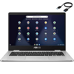 ASUS C423NA Chromebook 14" FHD Laptop Computer, Intel Celeron N3350 up to 2.4GHz, 4GB LPDDR4 RAM, 32GB eMMC, 802.11AC WiFi, Bluetooth, Webcam, Silver, Chrome OS, BROAG 3Feet USB Extension Cable