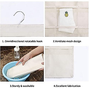 YUNZSXJY Bra organizers hanging bra storage bra hanger Double Sided with Pockets,Space Saving closet organzier for Bra underwear Clothes Socks wardrobe (Beige, 2PCS 6+6 Pockets)