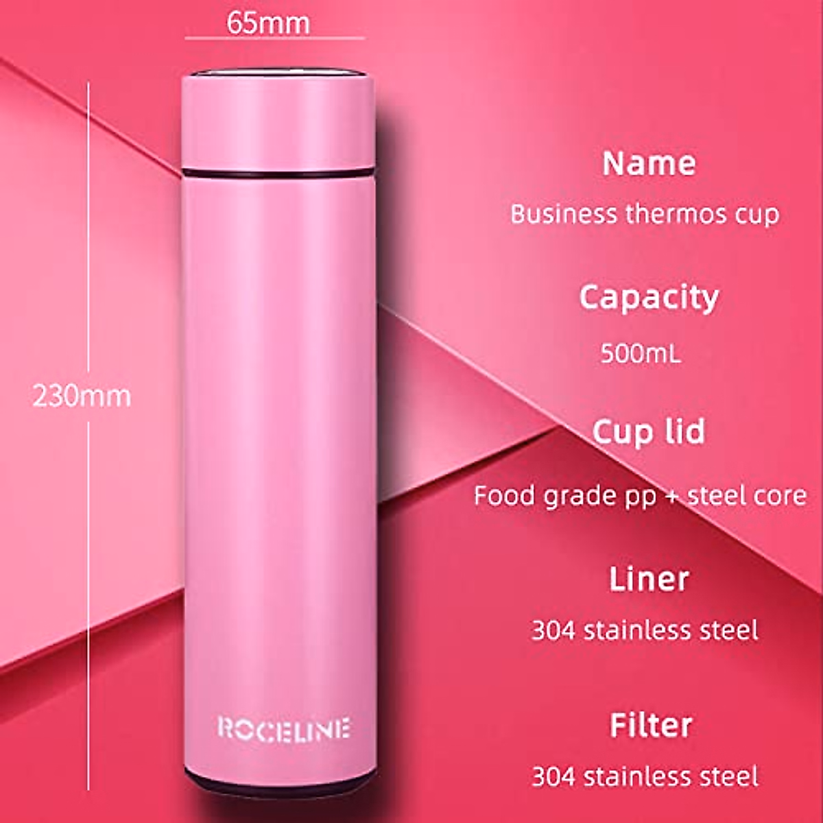 Roceline Stylish Smart Water Bottles with Digital Temperature Display Tea Infuser Bottle – Water Flask, Infuser water bottle, Smart Coffee Thermos – Pink