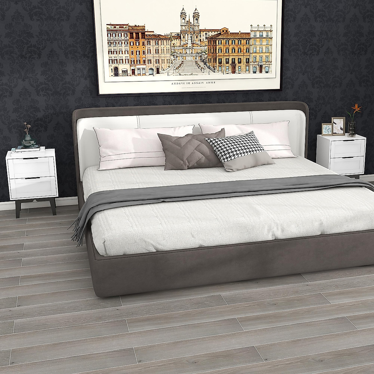 TaoHFE Modern White Nightstand Set 2 with Drawer Mid Century 22 Inch Bed Side Table Bedroom White Night Stand Set of 2 Bedside Table Set 2 White 2 Drawer Nightstand Table for Bed Room(2, White)