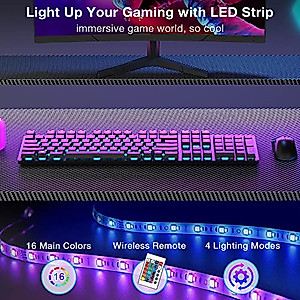 Mr IRONSTONE Gaming Desk with Led Lights ＆Power Outlet, L Shaped Computer Corner Desk with Cup Holder ＆ Headphone Hook, Carbon Fiber Home Office Desks with Large Monitor Stand, Graphite Black, 50''