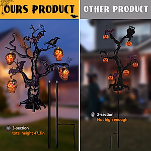 Halloween Solar Light Outdoor Decorations Waterproof 2Pack,Scary Iron Art Pathway Lights Metal Yard Garden Stake Lights Outdoor Lawn Yard Porch Ornaments Bat Skull Tree Party Decor