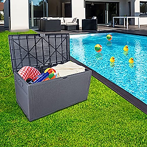 120 Gallon 460L Patio Deck Box for Storage, Outdoor Garden Plastic Storage Deck Box with Lockable, Large Wicker Storage Container for Patio Furniture Cushions, Throw Pillows, Garden Tools, Toys