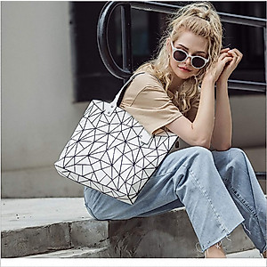Geometric Lattice Top-handle Handbag for Women Matte Tote Purse Handbags Geometry Shoulder Bag