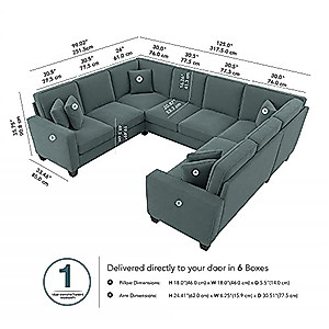 Bush Furniture Stockton U Shaped Sectional Couch, 123W, Turkish Blue Herringbone