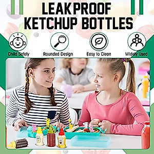 Kritkin 8 Pcs Mini Condiment Bottles Ketchup Squeeze Bottles with 36 Pcs Animal Food Picks for Kids Mini sauce Bottle Salad Dressing Container for Camping Office School Kids Bento Box Accessories