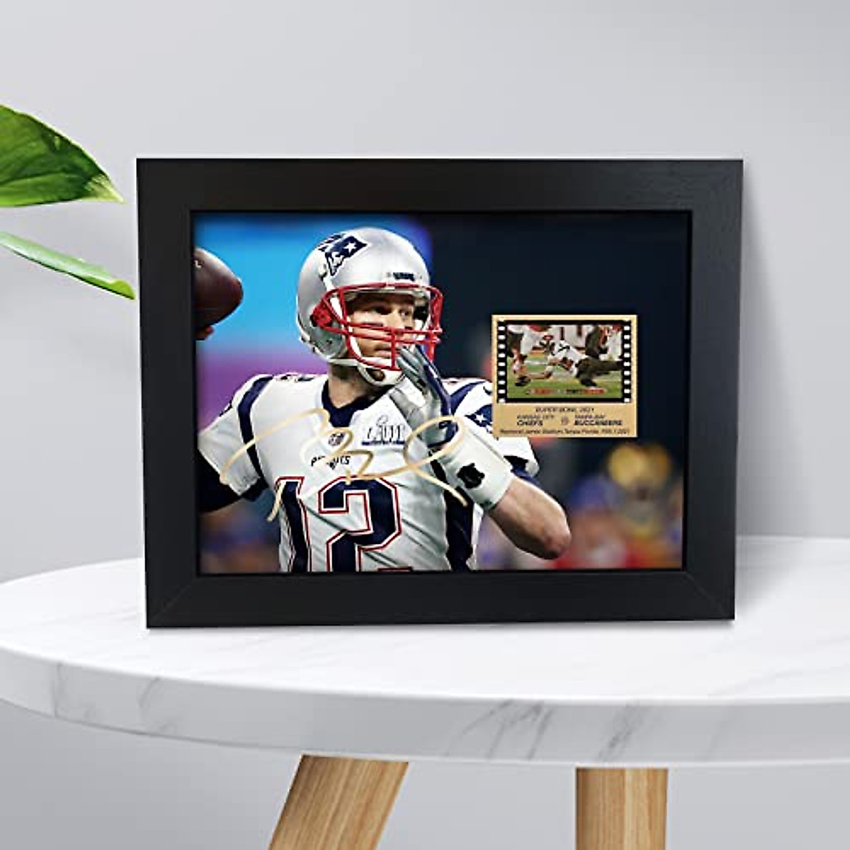 ORIMAMI Sport Fans Gifts - Signed Tom Brady Wooden Framed Photo Art Decor with 1x35mm Memorabilia Film Display,Cool Collectible Gifts for Football Fans - 8x6 Inches