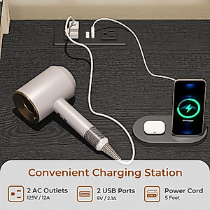 HAUOMS Farmhouse Vanity, 56.9” Western Makeup Desk with Mirror, Power Outlet, 11 Lights, Large Barn Dresser Vanity Table, Big Glass Top, 5 Drawers, Cabinet Storage, Antique White