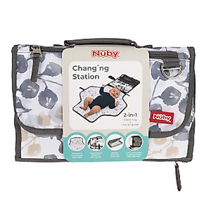 Nuby Portable Baby Changing Pad Station, Quick Wipe Clean Changing Mat with Built-in Pillow, Floral Print