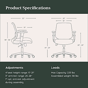 Branch Daily Chair - Computer Office Chair with Swivel, Lumbar Rest, and Adjustable Armrests - Sustainable, Stylish Mesh, & Adjustable Armrests - Comfortable Seating for Improved Posture - Slate