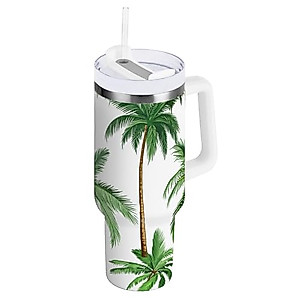 40 Oz Palm Trees Stainless Steel Tumbler with Lid and Straw Travel Insulated Tumblers
