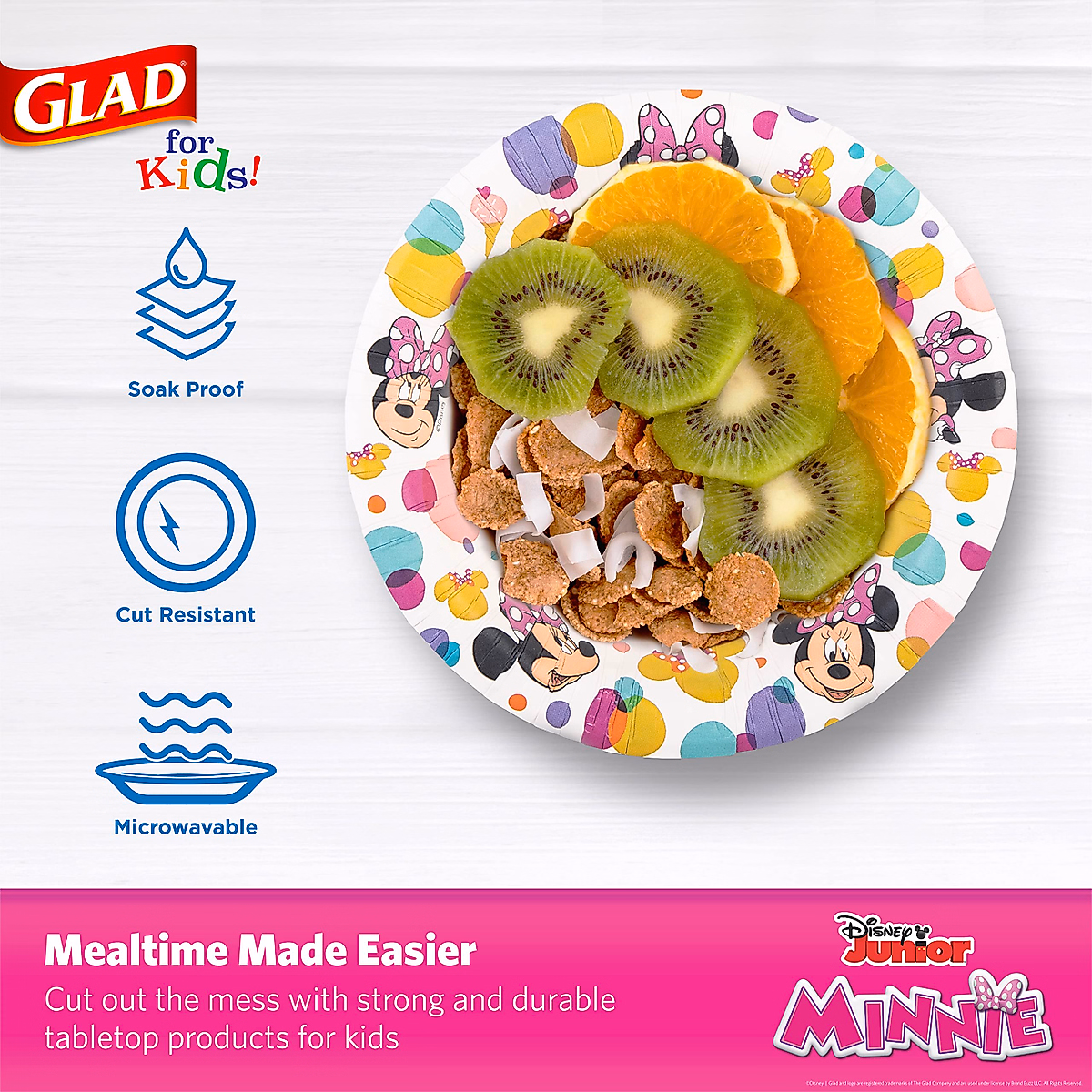 Glad for Kids Disney Mickey and Friends Polka Dot 12oz Paper Bowls| Disney Mickey Mouse Colorful Polka Dot Paper Bowls, Kids Bowls| Kid-Friendly Paper Bowls for Everyday Use, 12oz Paper Bowls 40 Ct