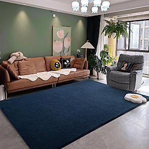 DweIke Modern Navy Blue Area Rugs for Bedroom Living Room, 4x6 ft Thickened Memory-Foam Indoor Carpets, Minimalist Style Carpet Suitable for Boys Girls and Adults with Super Soft Touch, Washable