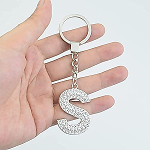 ESSPOC A-Z Initial Letter Keychain car keychain for women Rhinestone Crystal Silver Alphabet Pendant (S-SILVER)