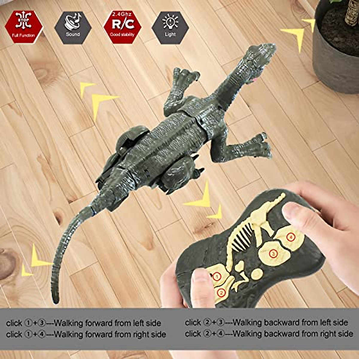 MAMABOO Remote Control Dinosaur Toys for Boys Kids Girls 3 4 5 6 7 8 Years Old Electronic RC Robot Toy LED Lightup Walking Roaring Velociraptor Jurassic Dino Rechargeable Raptor Blue Birthday Gifts