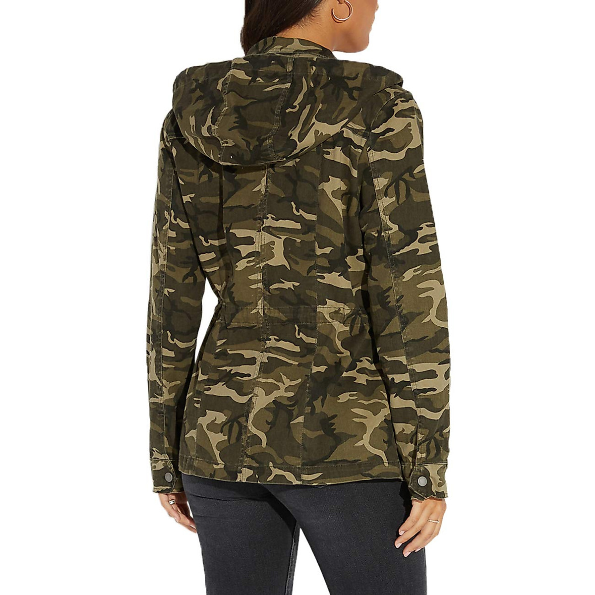 SheKiss Women Lightweight Camouflage Warm Winter Safari Jackets Long Sleeve Zipper Casual Canvas Overcoat Hunting Hoodie