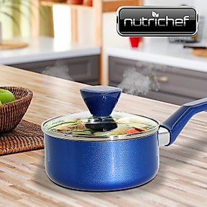 NutriChef Saucepan Pot with Lid - Non-Stick High-Qualified Kitchen Cookware with See-Through Tempered Glass Lids, 1 QT. (Works with Model: NCCWA13BU)