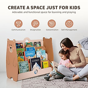 OOOK Solid Wood Pine Montessori Bookshelf, 4 Tier Nursery Book Shelves, Kids Bookshelf for Classroom, Durable Book Shelf for Kids Rooms, Perfect for Playroom, Bedroom, Study Living Room, Nursery